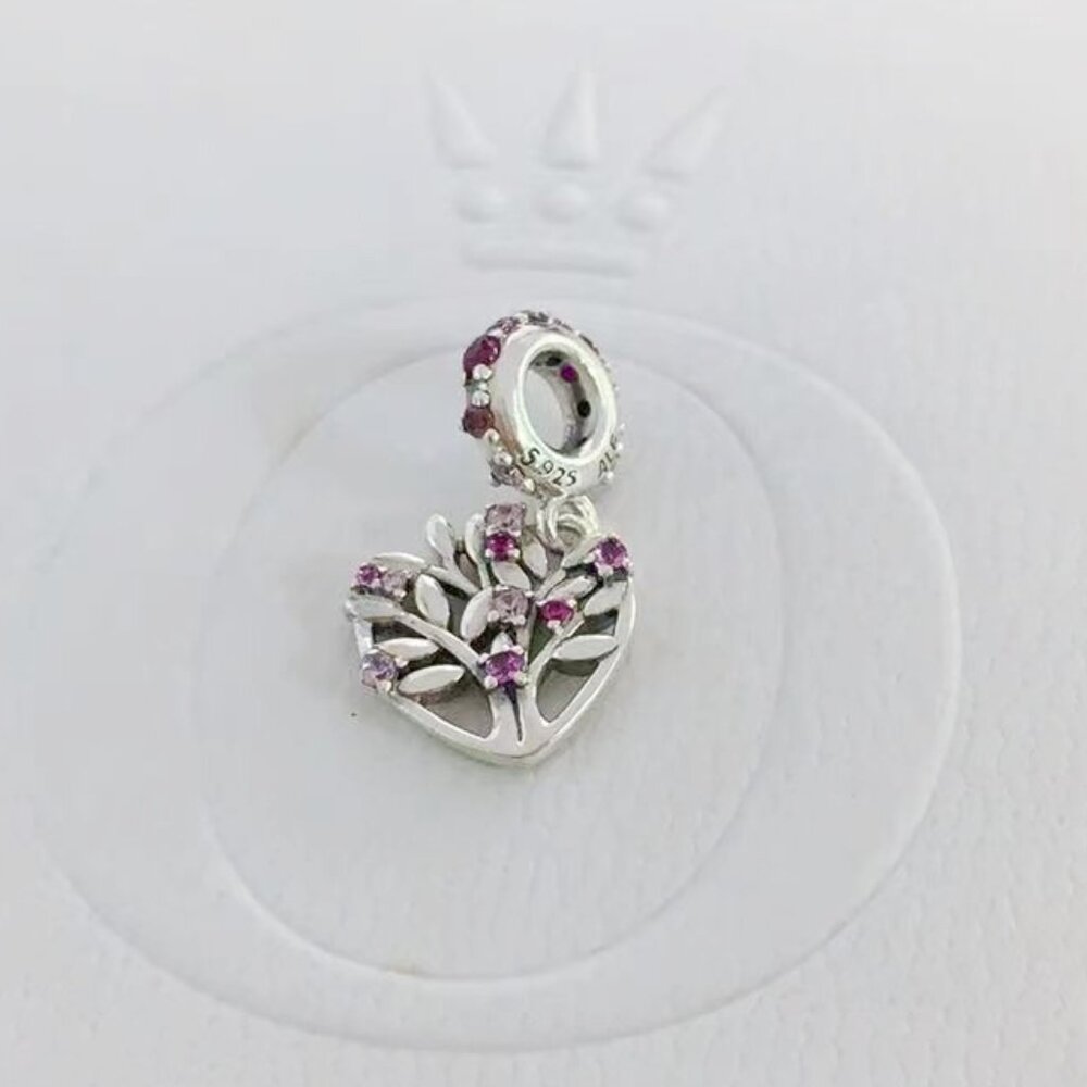 Pandora Pink Heart Family Tree Dangle Charm - Gem